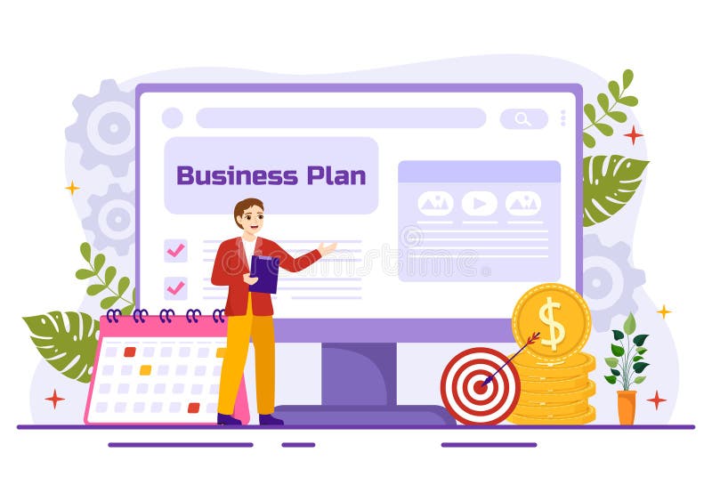 Business Plan Vector Illustration with Target, Planning, Workflow, Time ...