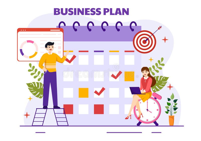 Business Plan Vector Illustration with Target, Planning, Workflow, Time ...