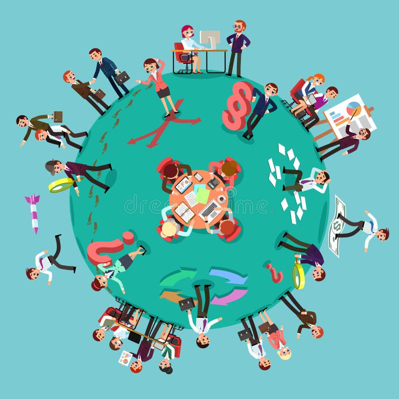 Business Planet of Working Men and Women. Stock Vector - Illustration ...