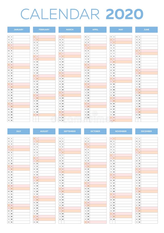Business Planner Calendar Vector Template for 2020 Year Stock Vector ...