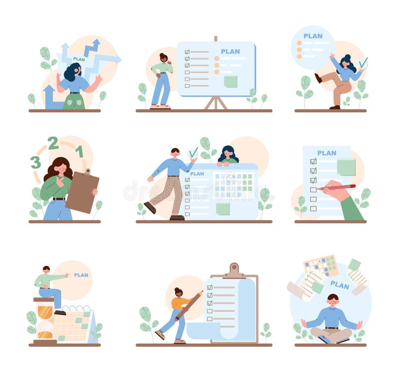 Business Planning Concept Set. Setting a Goal and Following Schedule ...