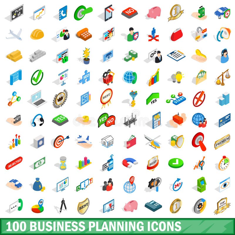 100 Planning Icons Set, Isometric 3d Style Stock Vector - Illustration ...