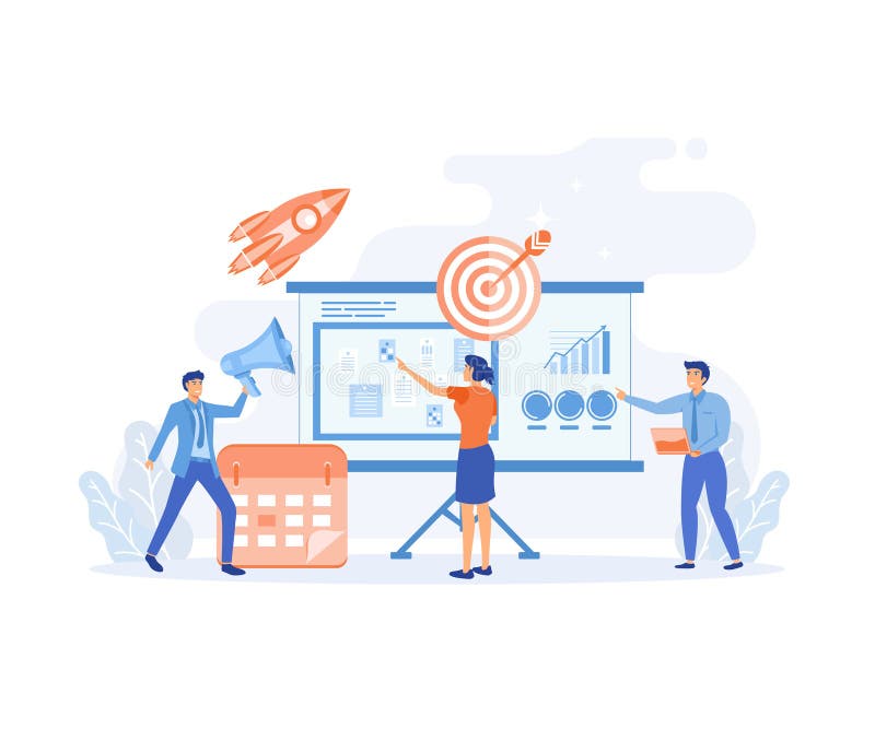 Business Planning, People Work Together Making a Plan on a Board ...