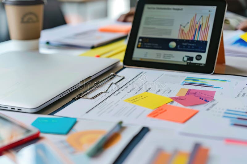 Business Planning in Progress: Desk Covered with Charts and Documents ...
