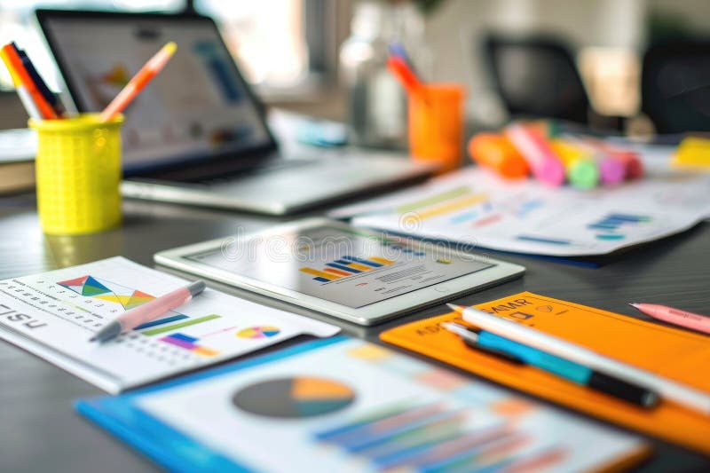 Business Planning in Progress: Desk Covered with Charts and Documents ...
