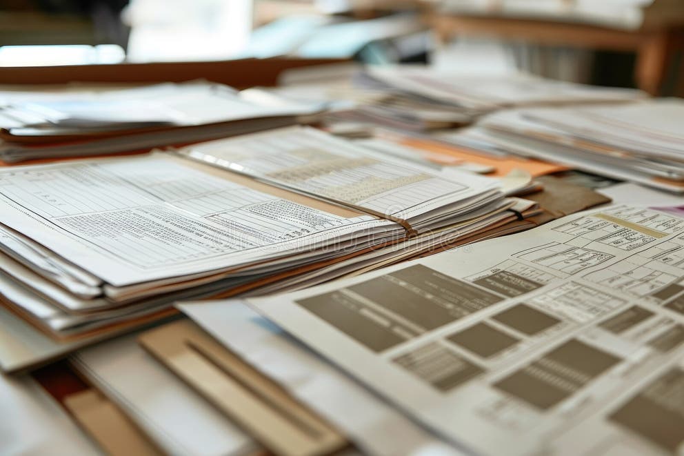 Business Planning in Progress: Desk Covered with Charts and Documents ...