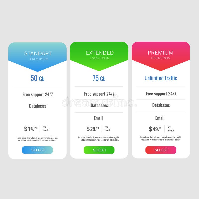 Business Plans Web Comparison Pricing Table Isolated on Transparent ...