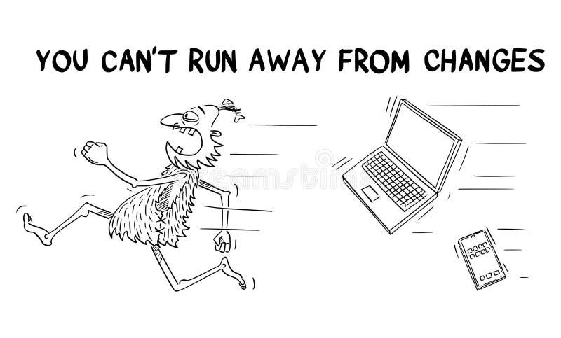 Business or Political Cartoon about Caveman and Computer Technology ...
