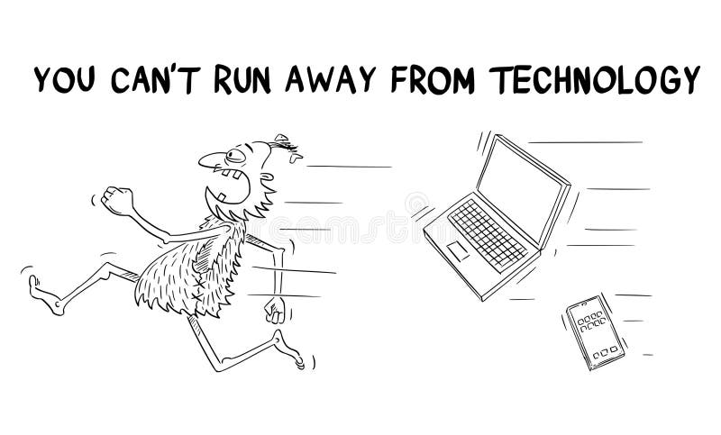 Business or Political Cartoon about Caveman and Computer Technology ...