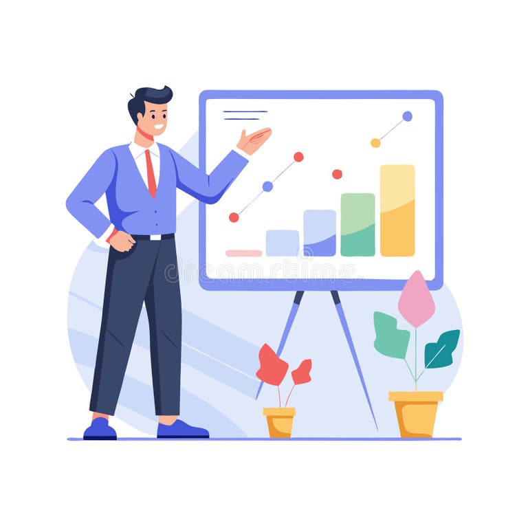Business Presentation with Bar Graph on Whiteboard, Data Analysis and ...