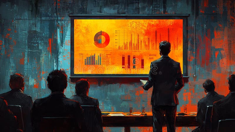 Business Presentation with Charts in a Conference Room Setting Stock ...