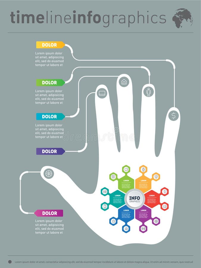 Report with Human Hand and Icons Set. Vector Infographic of Technology ...