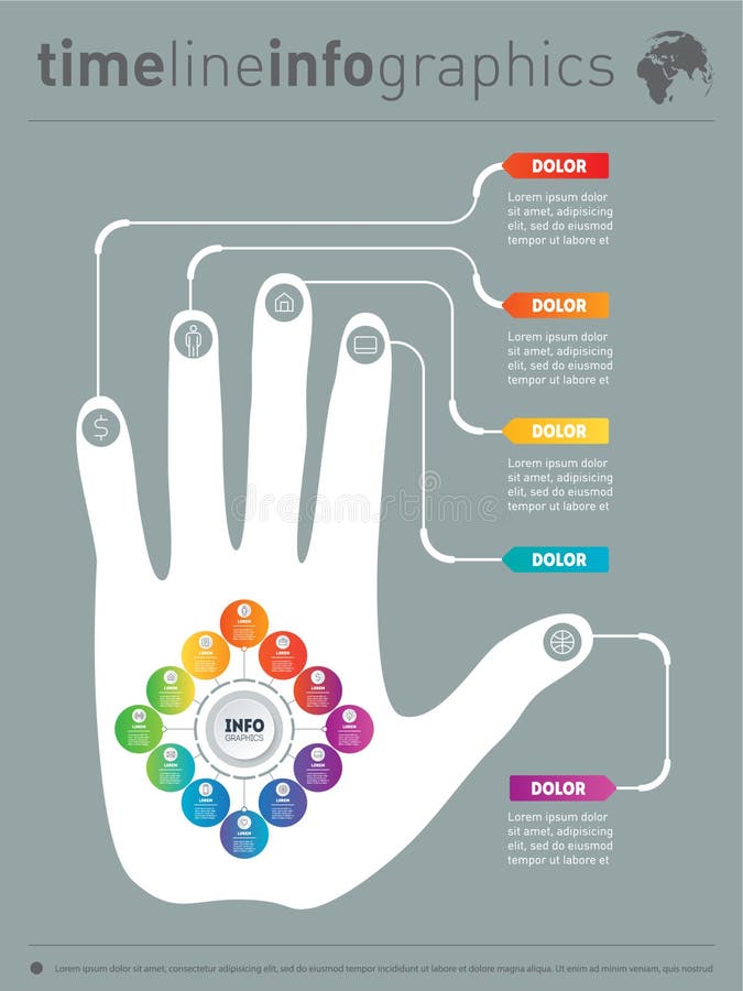 Report with Human Hand and Icons Set. Vector Infographic of Technology ...