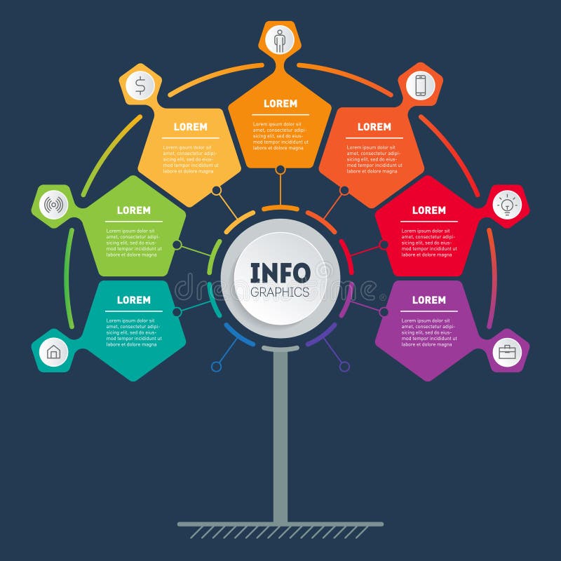 Business Presentation Concept with 7 Steps. Web Template of Tree or ...