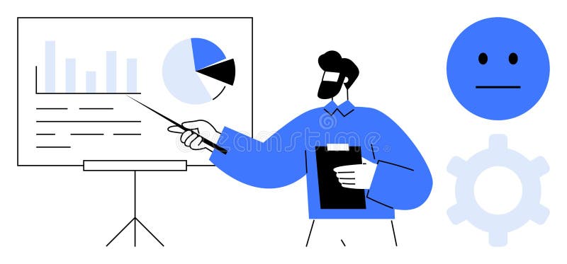 Business Presentation on Data Analysis with Chart and Gear Elements Stock Illustration ...