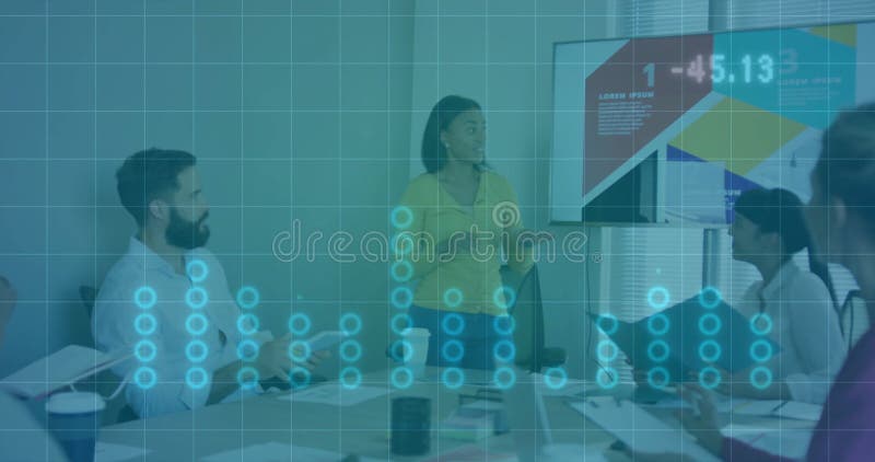 Business Presentation with Data Visualization Image Over Diverse Team ...