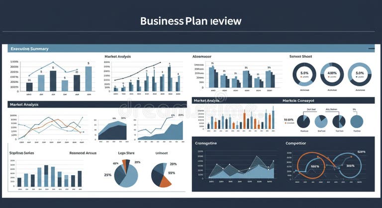 Business Presentation Featuring Multiple Charts and Graphs. the Top ...
