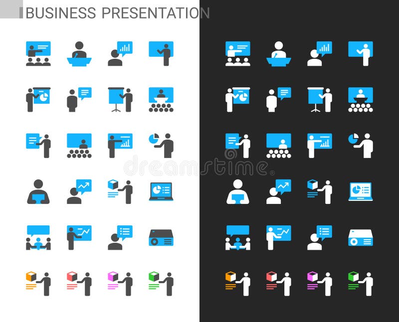 Business Presentation Icons Light and Dark Theme Stock Vector ...