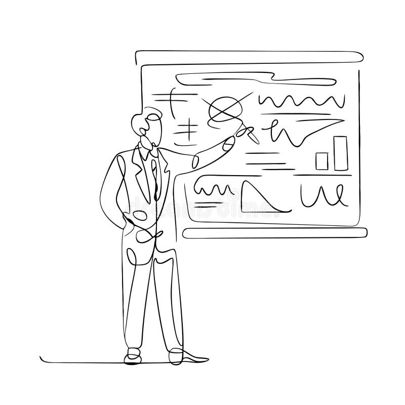 Business Presentation Line Art Vector Illustration with Graphs and ...