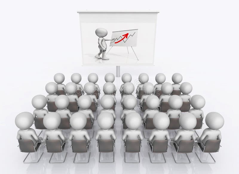 Business Presentation with Projection Screen and 3D Figures Stock ...