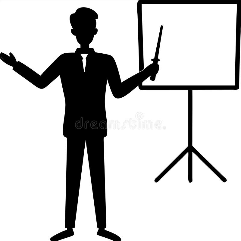 Business Presentation Silhouette Man with Pointer and Projector Screen ...