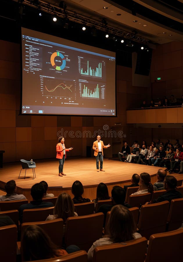 Business Presentation: Speakers Presenting Data To Audience in a Stock ...