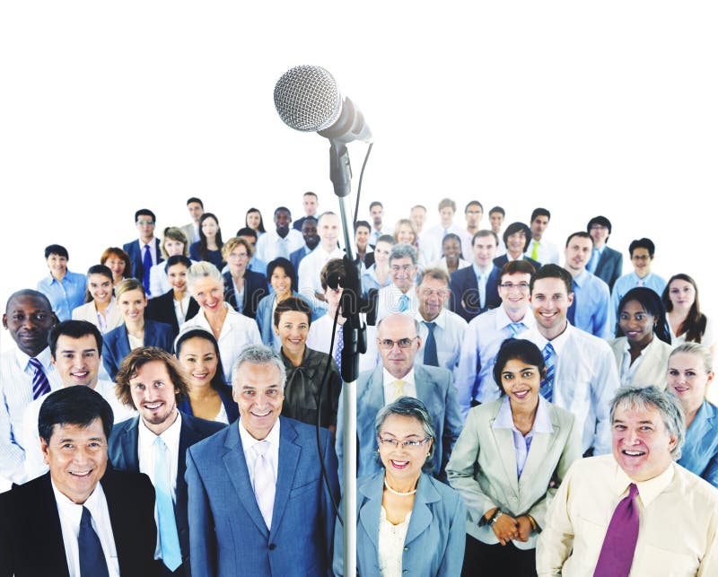 Business Presentation Speech Microphone Group Crowd Stock Photo - Image ...