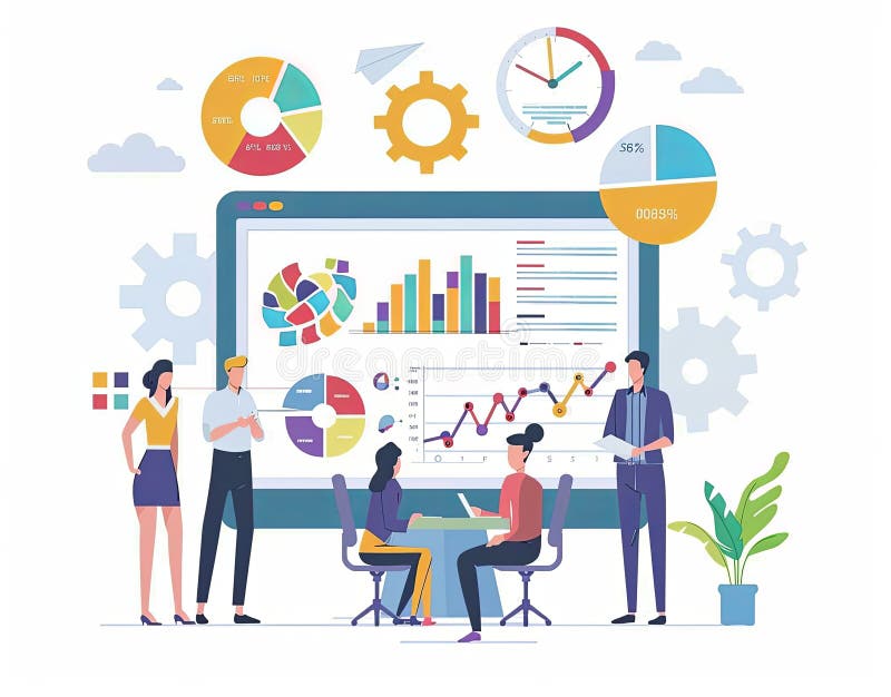 During a Business Presentation, the Team Analyzes Data Charts and ...