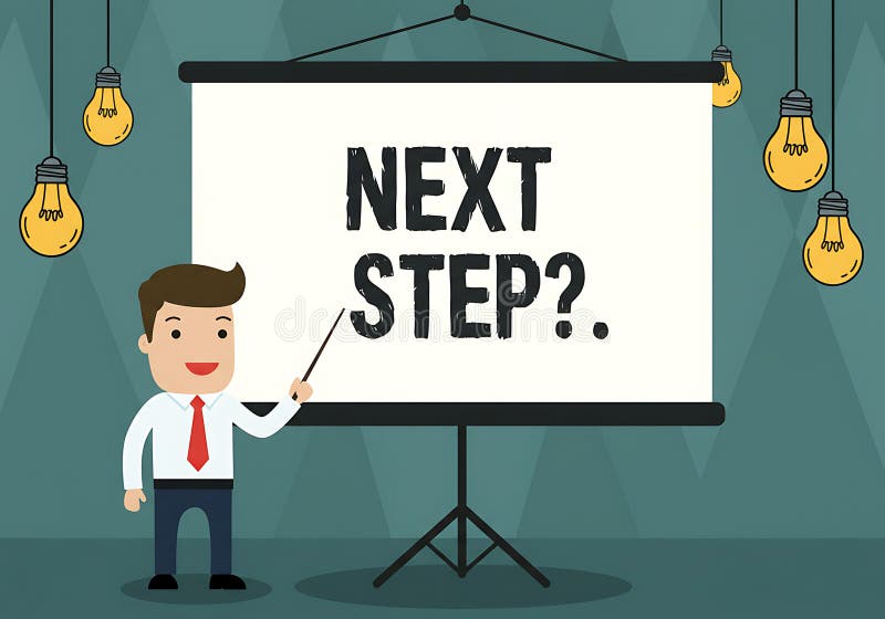 Business Presenter Pointing To Next Step Direction on Digital Screen ...