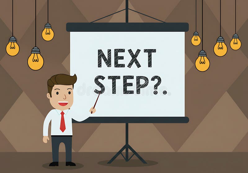 Business Presenter Pointing at Screen Highlighting Next Step Decision ...