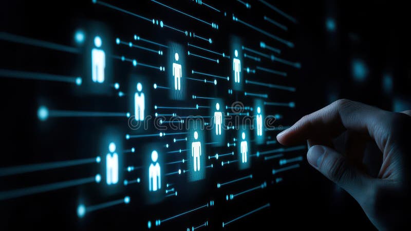 A Business Pro Engages with a Hightech Interface, Showcasing Icons for ...