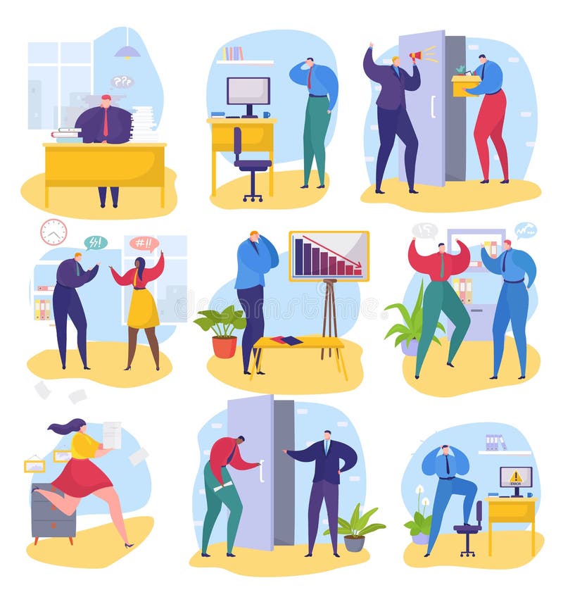 Business Problem at Office Set, Vector Illustration, Man Woman ...