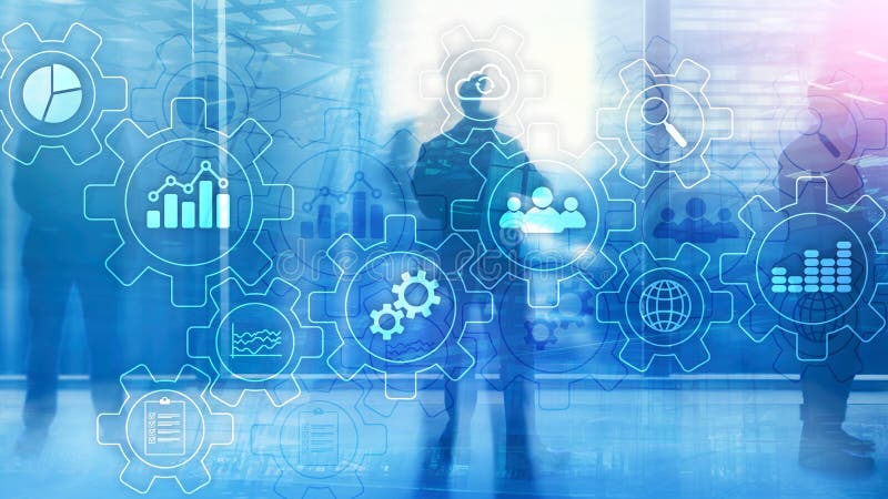 Business Process Abstract Diagram with Gears and Icons. Workflow and ...