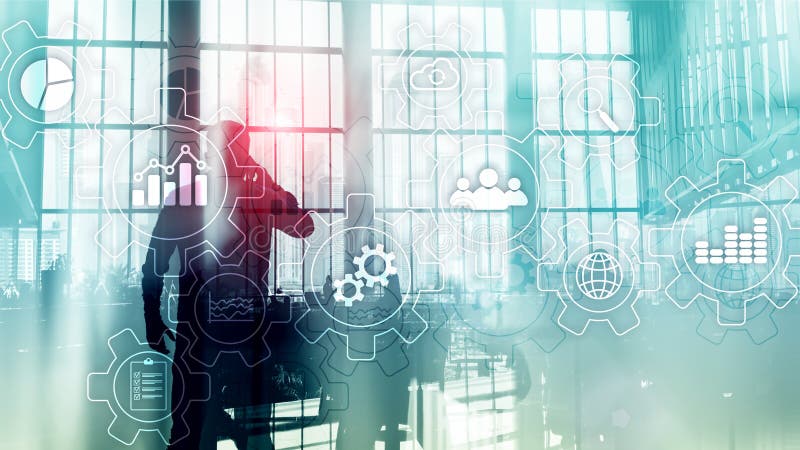 Business Process Abstract Diagram with Gears and Icons. Workflow and ...