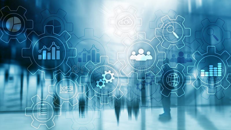 Business Process Abstract Diagram with Gears and Icons. Workflow and ...
