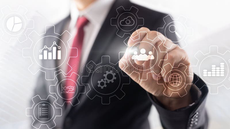 Business Process Abstract Diagram with Gears and Icons. Workflow and ...