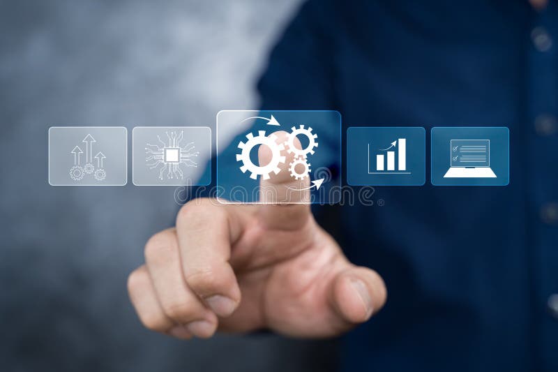 Business Process Automation Concept. Businessman Touching Automation ...