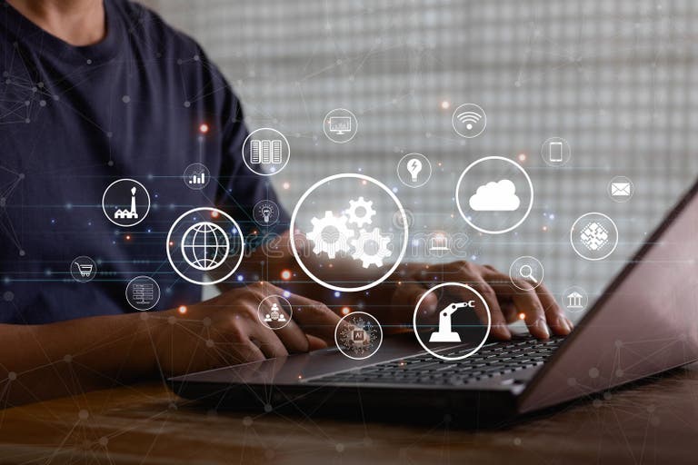 Business Process Automation Concept. Businessman Using a Computer Analysis for Process and ...