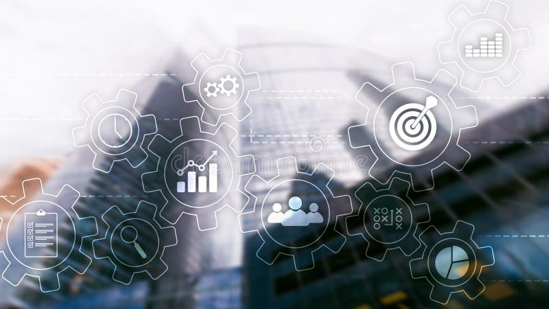Business Process Automation Concept. Gears and Icons on Abstract ...