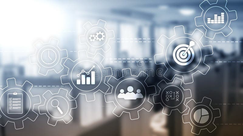 Business Process Automation Concept. Gears and Icons on Abstract ...