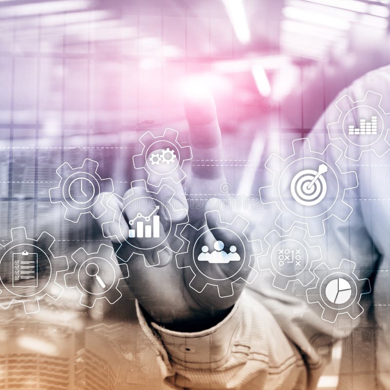 Business Process Automation Concept. Gears And Icons On Abstract ...