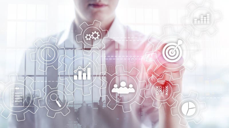 Business Process Automation Concept. Gears and Icons on Abstract ...