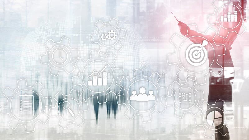 Business Process Automation Concept. Gears and Icons on Abstract ...