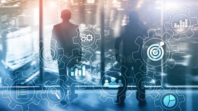 Business Process Automation Concept. Gears and Icons on Abstract ...