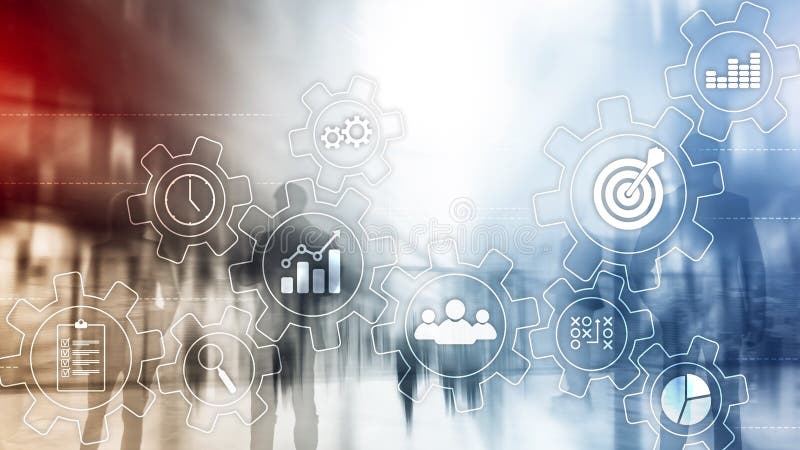 Business Process Automation Concept. Gears and Icons on Abstract ...