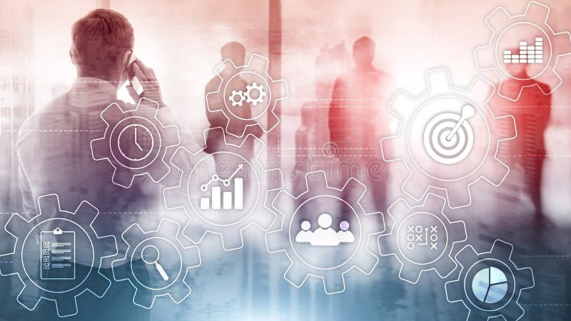 Business Process Automation Concept. Gears and Icons on Abstract ...
