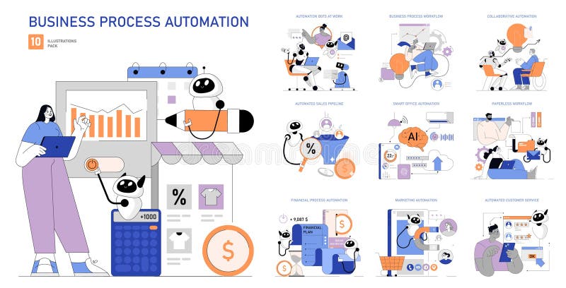 Business Process Automation. Flat Vector Stock Vector - Illustration of ...