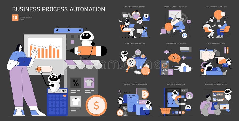 Business Process Automation. Flat Vector Stock Vector - Illustration of ...