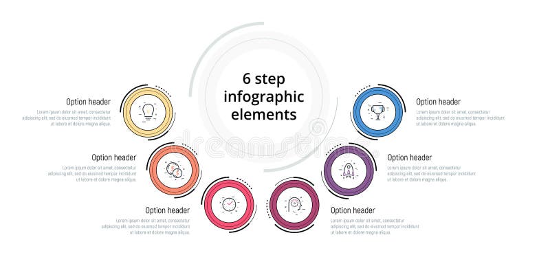 Business Process Chart Infographic with 6 Step Circles. Circular ...