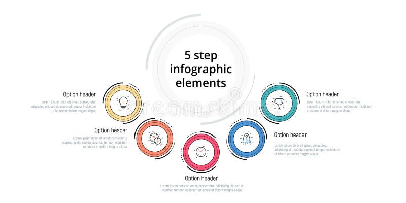 Business Process Chart Infographic with 5 Step Circles. Circular ...